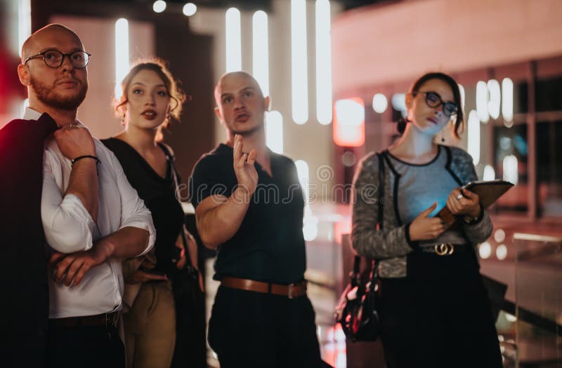 Business Team Discussing Project at Night in Modern Office Stock Image ...