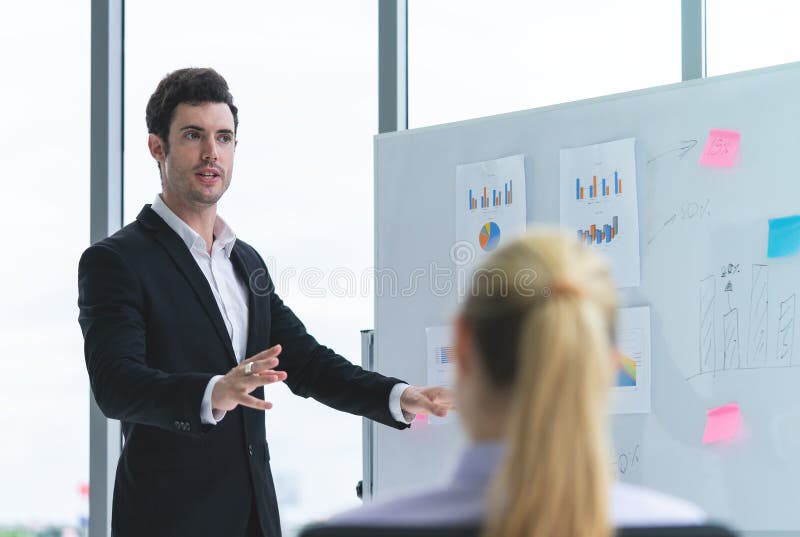 Business Team Discussing on White Board in Meeting Stock Image - Image ...