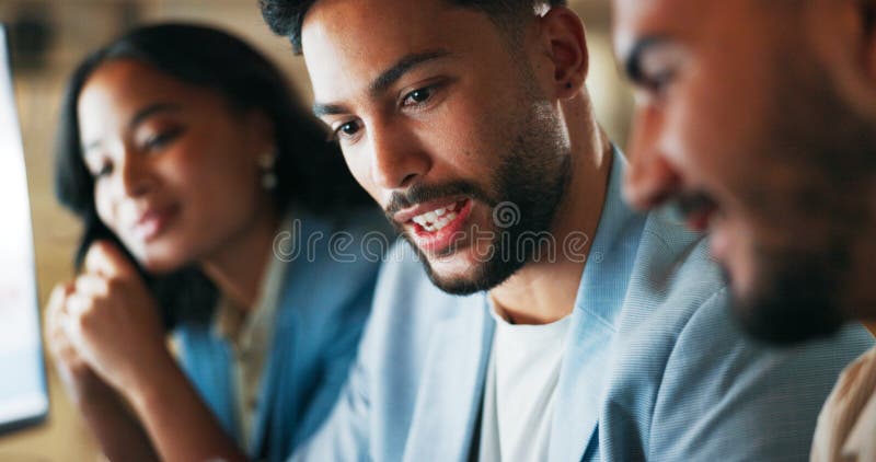 Business Team, Discussion and Computer Work of a Web Management Group ...