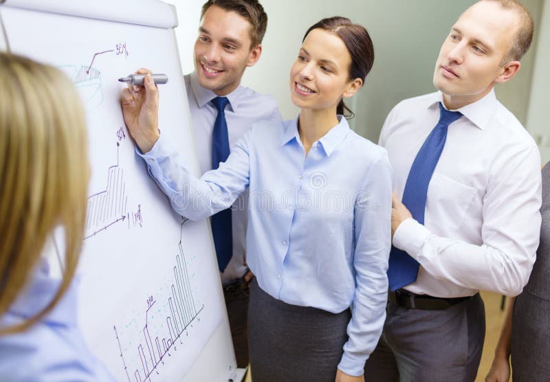Business Team with Flip Board Having Discussion Stock Photo - Image of ...