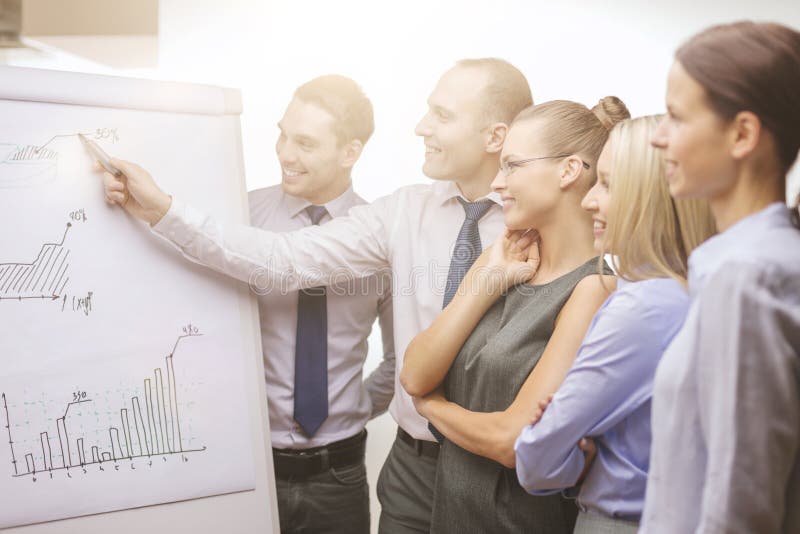 Business Team with Flip Board Having Discussion Stock Image - Image of ...