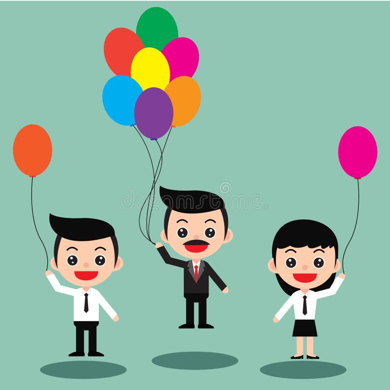 Business Team Floating with Balloon Stock Illustration - Illustration ...