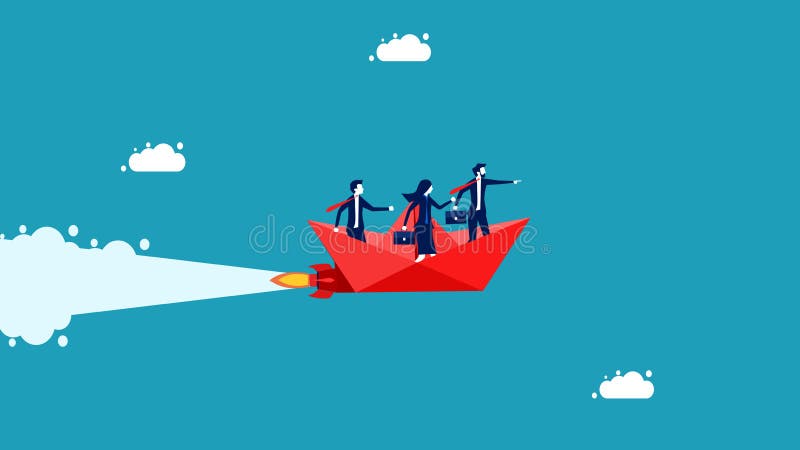 Business Team Flying in Paper Boats. Teamwork at Work Stock Vector ...