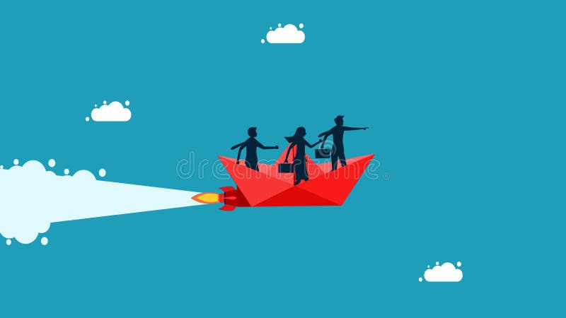 Business Team Flying in Paper Boats. Teamwork at Work Stock Vector ...