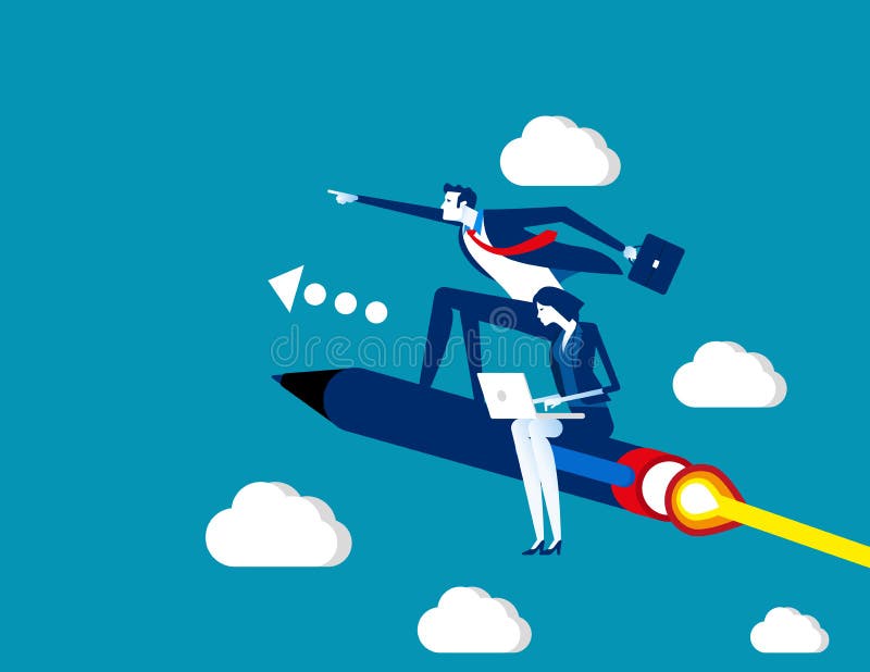 Business Team Flying on Pen. Concept Business Vector, Teamwork, Working ...
