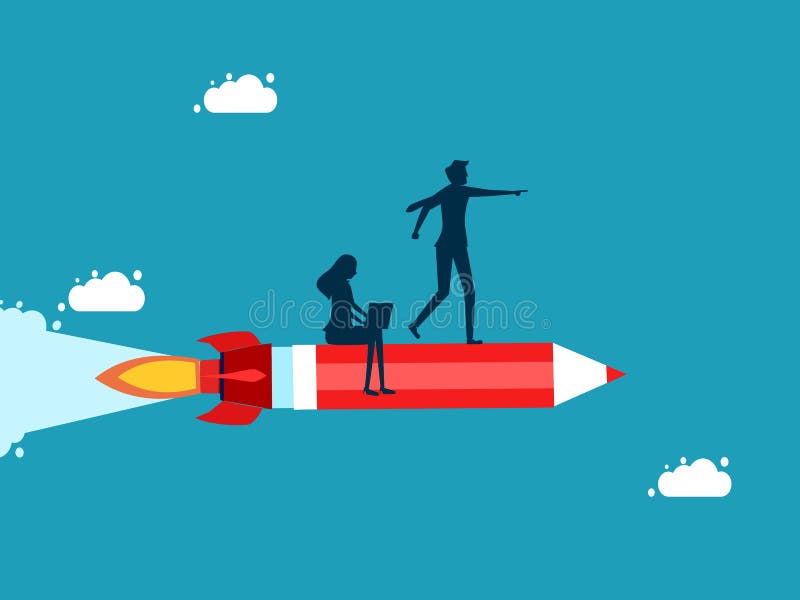 Business Team Flying with Pencils. Work As a Team Stock Vector ...