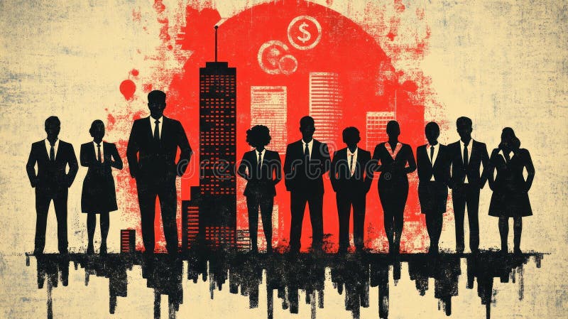 Business Team in Front of City Skyline Stock Illustration ...