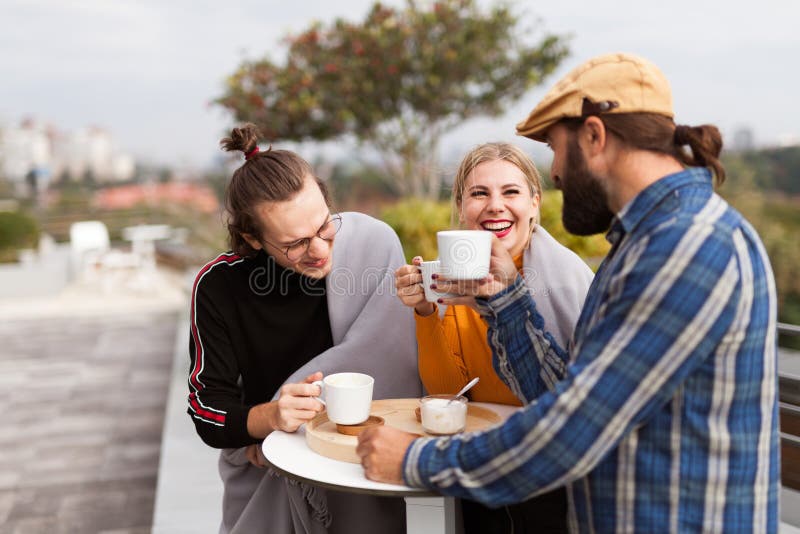 Business Team Fun, Coffee Break. Group Laughter, Relax Time Stock Photo ...