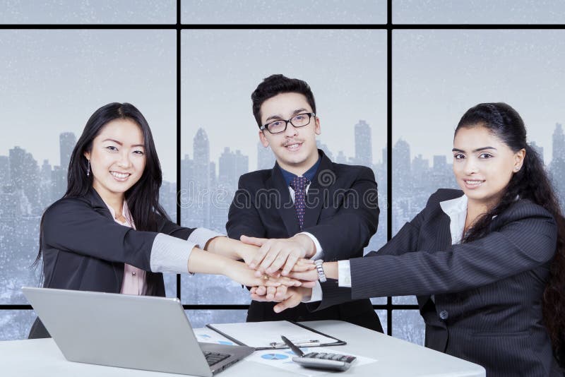 Team Gathering at Table with Laptop Stock Image - Image of caucasian ...