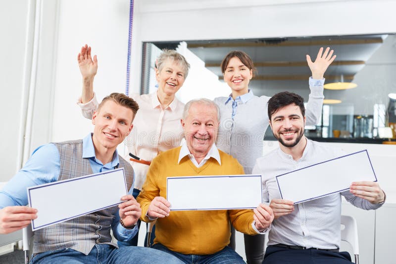 Business Team Group Hold Blank Signs Stock Photo - Image of worker ...