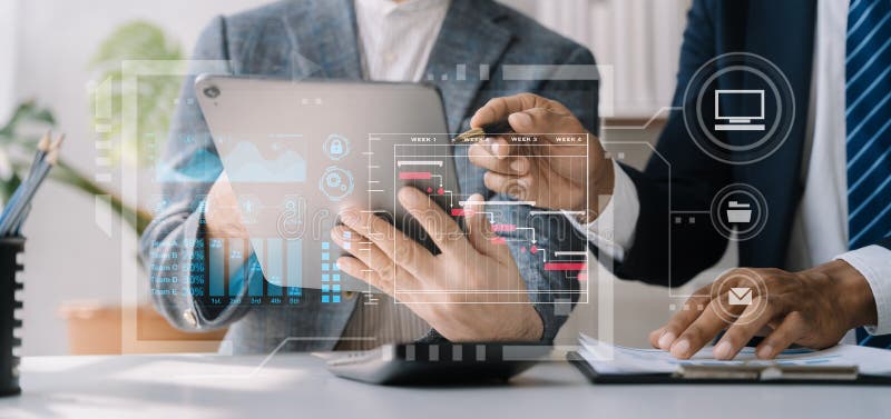 Business Team Hand Project Manager Working and Update Tasks and Gantt ...