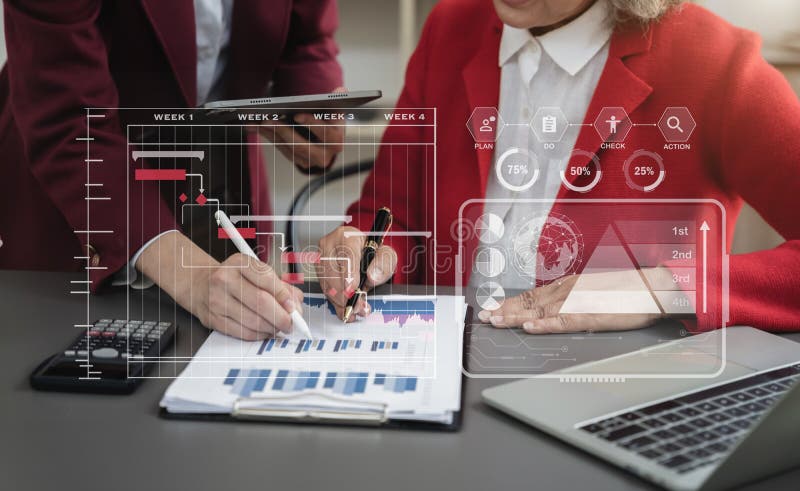 Business Team Hand Project Manager Working and Update Tasks and Gantt ...