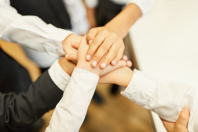 Business Team in Hands Stacking in Workshop Stock Photo - Image of ...