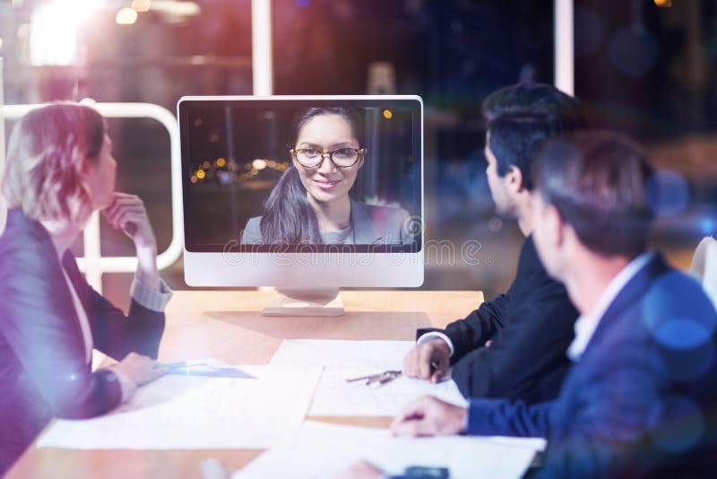 Business Team Having Video Conference Stock Photo - Image of blue ...