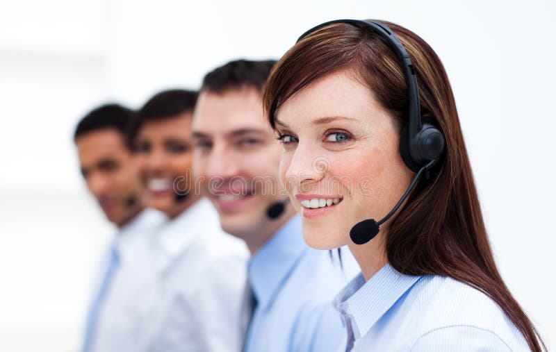 Business Team with Headset on in a Call Center Stock Image - Image of ...