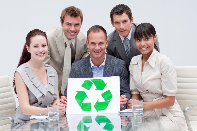 Business Team Holding a Recycling Symbol Stock Image - Image of ...