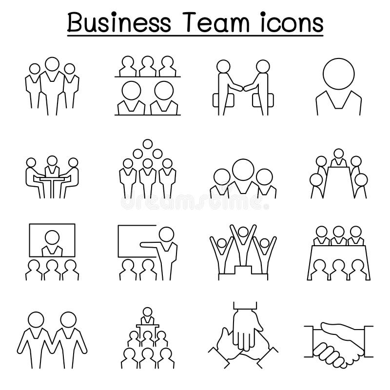 Business Team Icon Set in Thin Line Style Stock Vector - Illustration ...