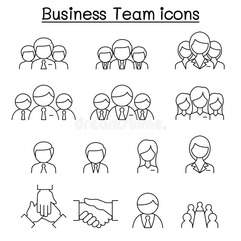 Business Team Icon Set in Thin Line Style Stock Vector - Illustration ...