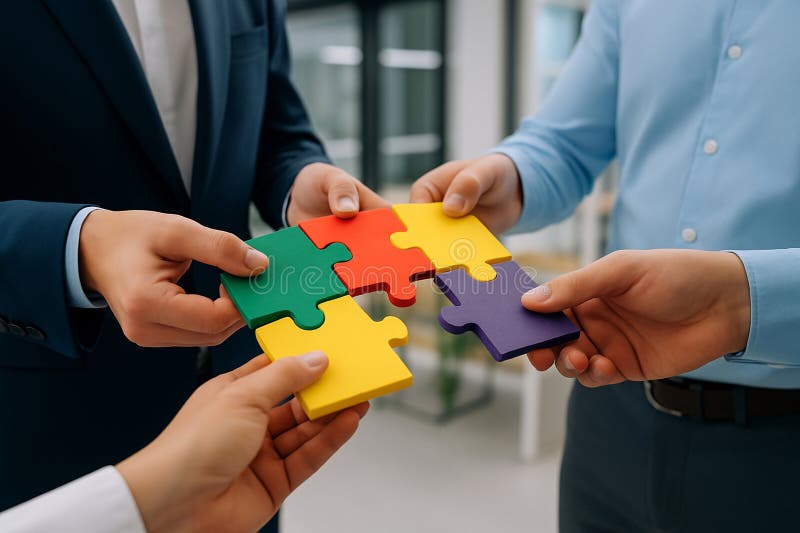 Business Team Joining Colorful Puzzle Pieces. Stock Illustration - Illustration of strategy ...