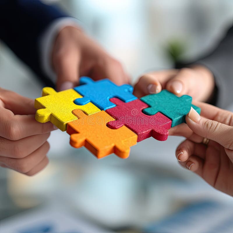 Business Team Joining Colorful Puzzle Pieces, Teamwork and Collaboration Stock Photo - Image of ...