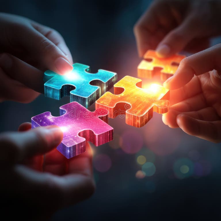 Business Team Joining Puzzle Pieces, Teamwork and Collaboration Concept ...