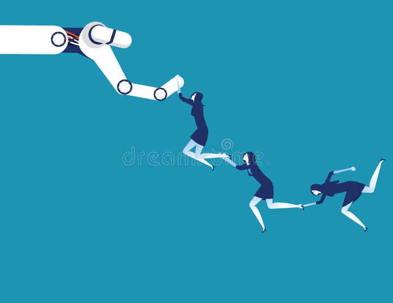 Business Team Jumping and Hold the Robot Hand. Concept Business ...