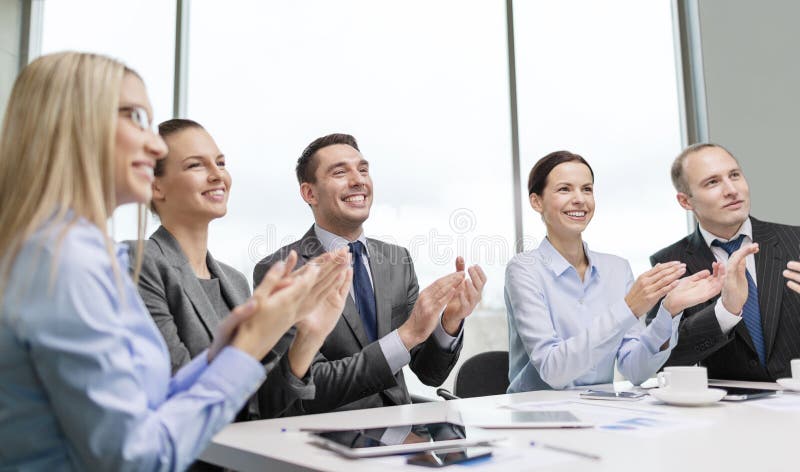 Business Team with Laptop Clapping Hands Stock Photo - Image of modern ...