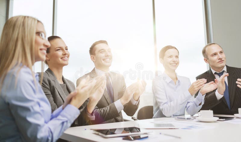Business Team with Laptop Clapping Hands Stock Photo - Image of ...