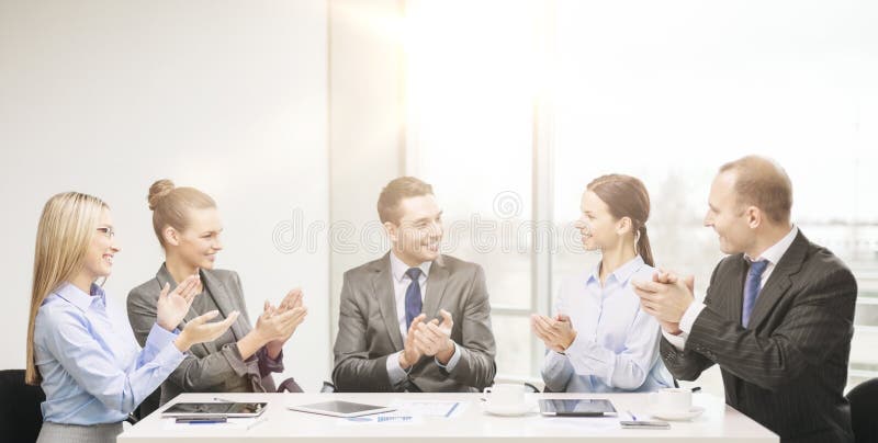 Business Team with Laptop Clapping Hands Stock Image - Image of laptop ...