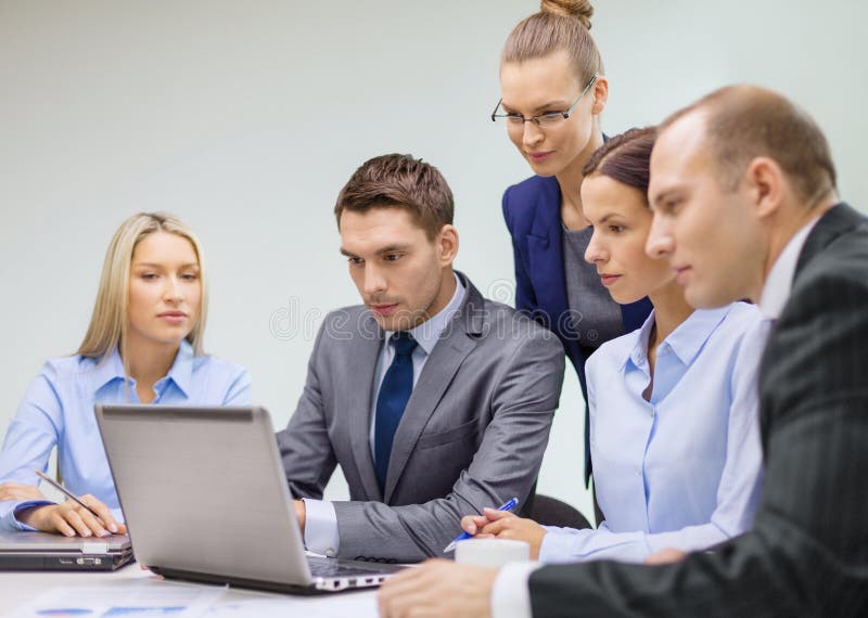 Business Team with Laptop Having Discussion Stock Photo - Image of ...
