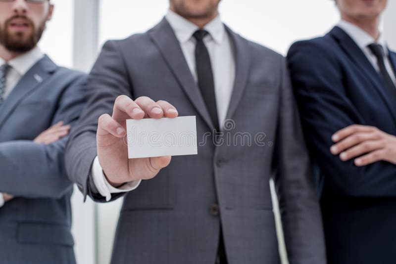 Business Team Leader Showing Business Card Stock Image - Image of ...