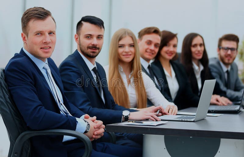 Business Team in a Line Smiling at the Camera. Stock Photo - Image of ...