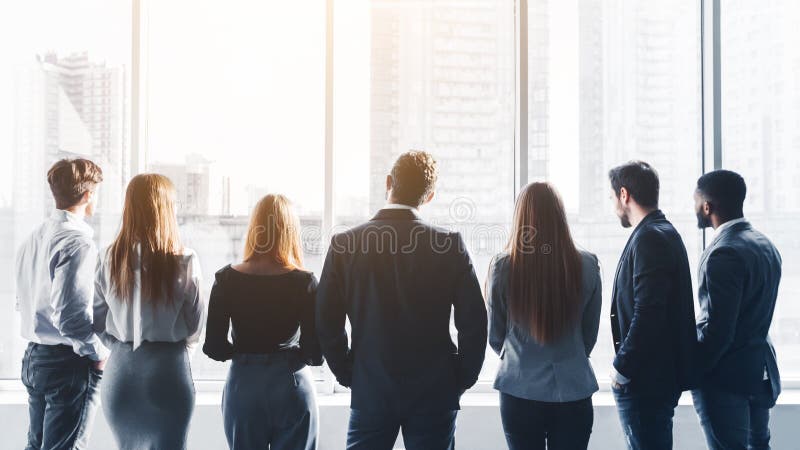 Business Team Looking through Window, Back View Stock Photo - Image of ...