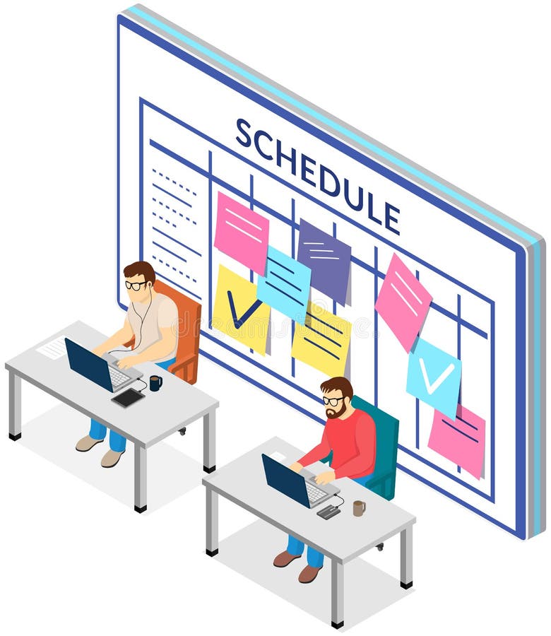 Business Team Makes Office Timetable and Works on Laptops. People ...