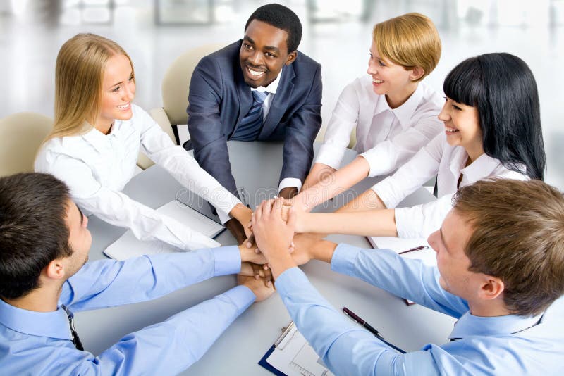 Business Team Making Pile of Hands on Working Place Stock Image - Image ...