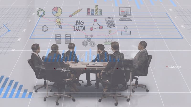 Business Team in Meeting with Big Data and Analytics Animation Overlay ...