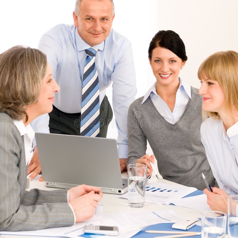Business Team Meeting People Around Table Stock Image - Image of female ...