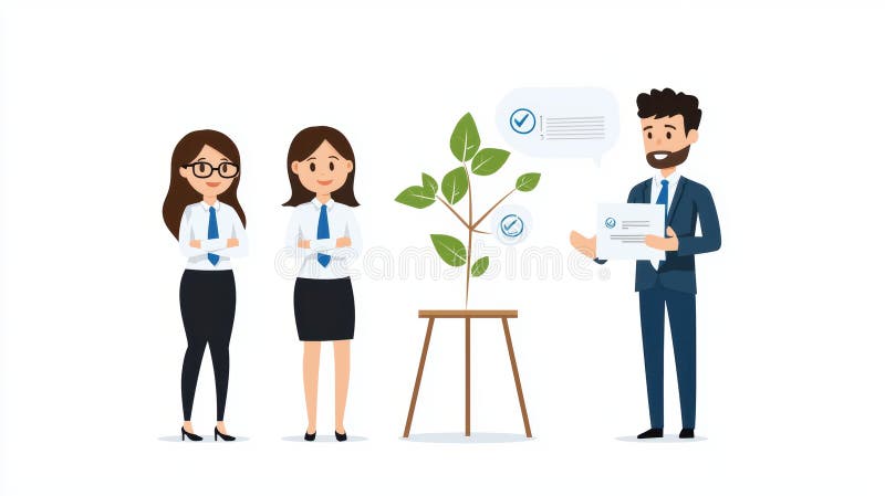 Business Team Meeting with Plant Growth Illustration Stock Illustration ... Business Team Meeting with Plant Growth Illustration Stock Illustration ...