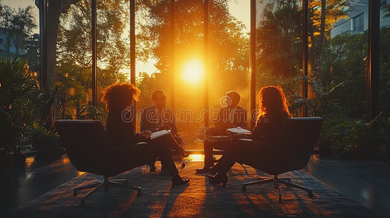 Business Team Meeting at Sunset Stock Illustration - Illustration of ...