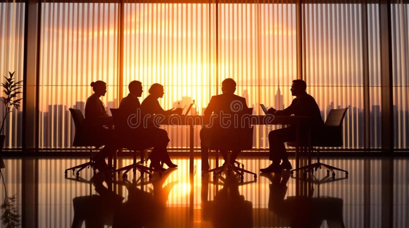 Business Team Meeting at Sunset by the Window Creating a Collaborative ...