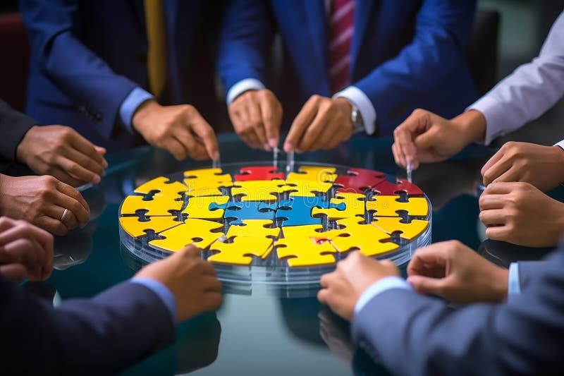 Business Team Meeting Unity and Cooperation with Jigsaw Puzzle Concept ...