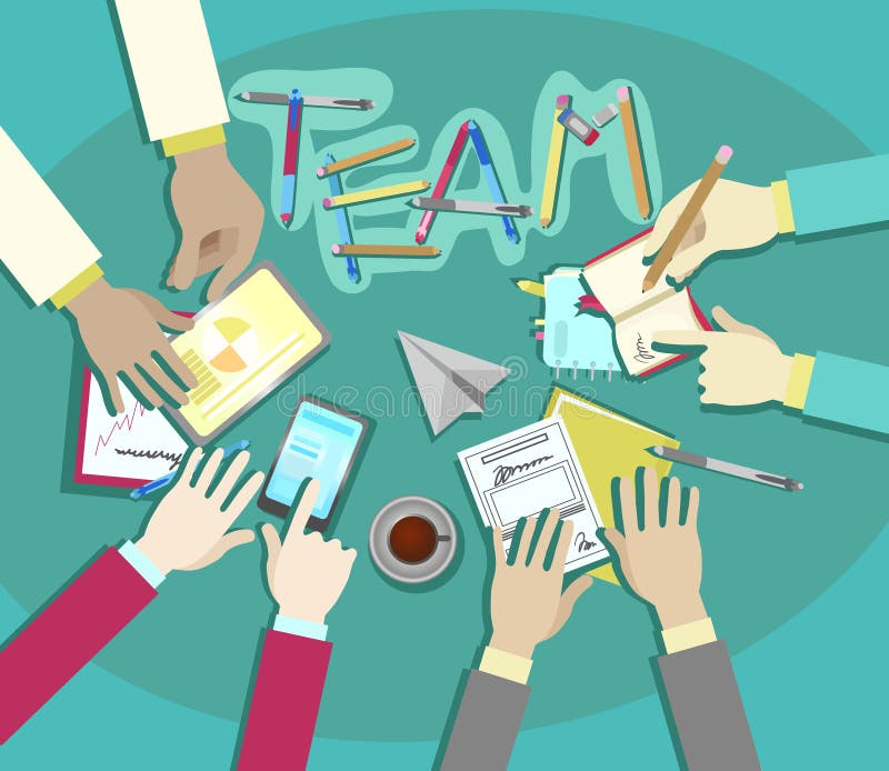 Business Team Meeting Vector Flat Design, Businessman Hands at Office ...