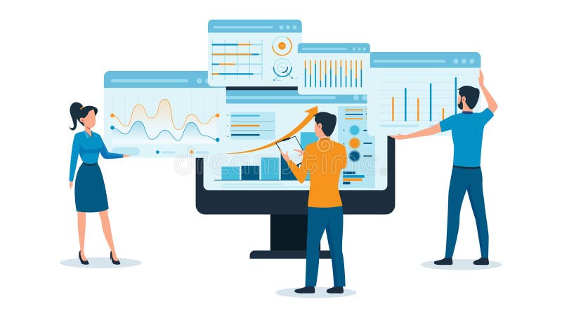 Business Team Monitoring on Web Financial Reports Stock Illustration ...