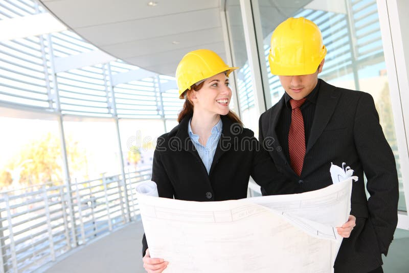 Engineer Architect Two Expertise Team Plan Hardhat Stock Photo - Image ...