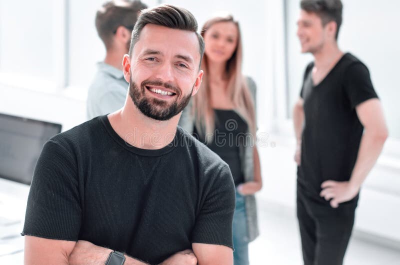 Four Business People Talking on a Break in Modern Environment Stock ...
