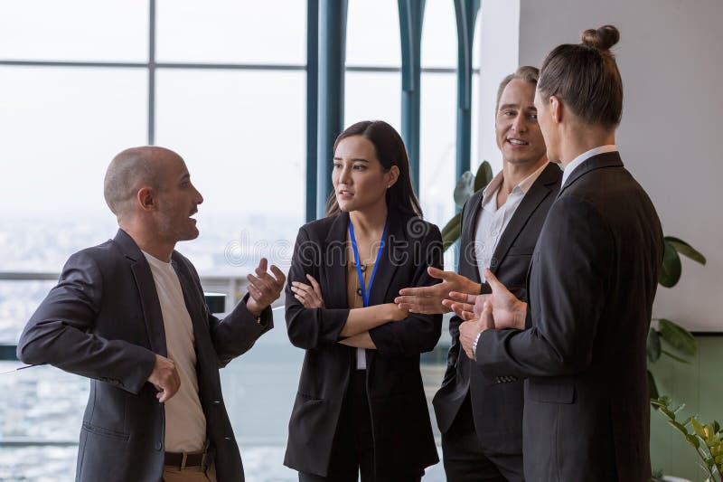 Business Team People Discussing in Co-working Space. Business Group ...