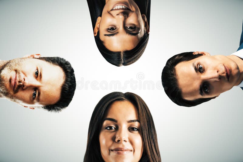 Business Team People Portraits in Circle from Bottom View on Light ...