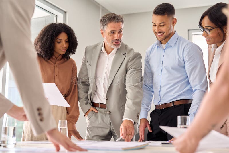 Business Team People Working Standing at Table Office Meeting in Board ...