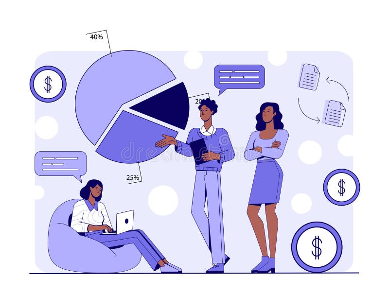 Business Team with Pie Chart Data Analysis. Vector Illustration Stock ...