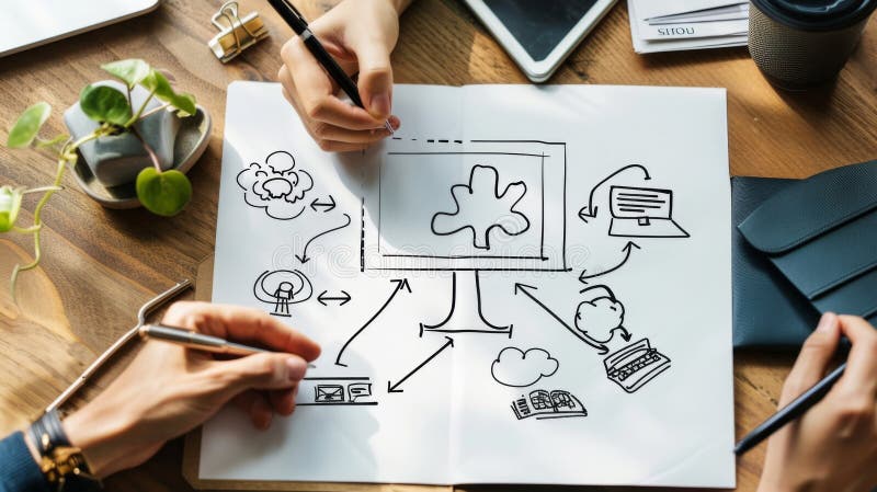 Business Team Planning a Project and Drawing a Flowchart during a ...